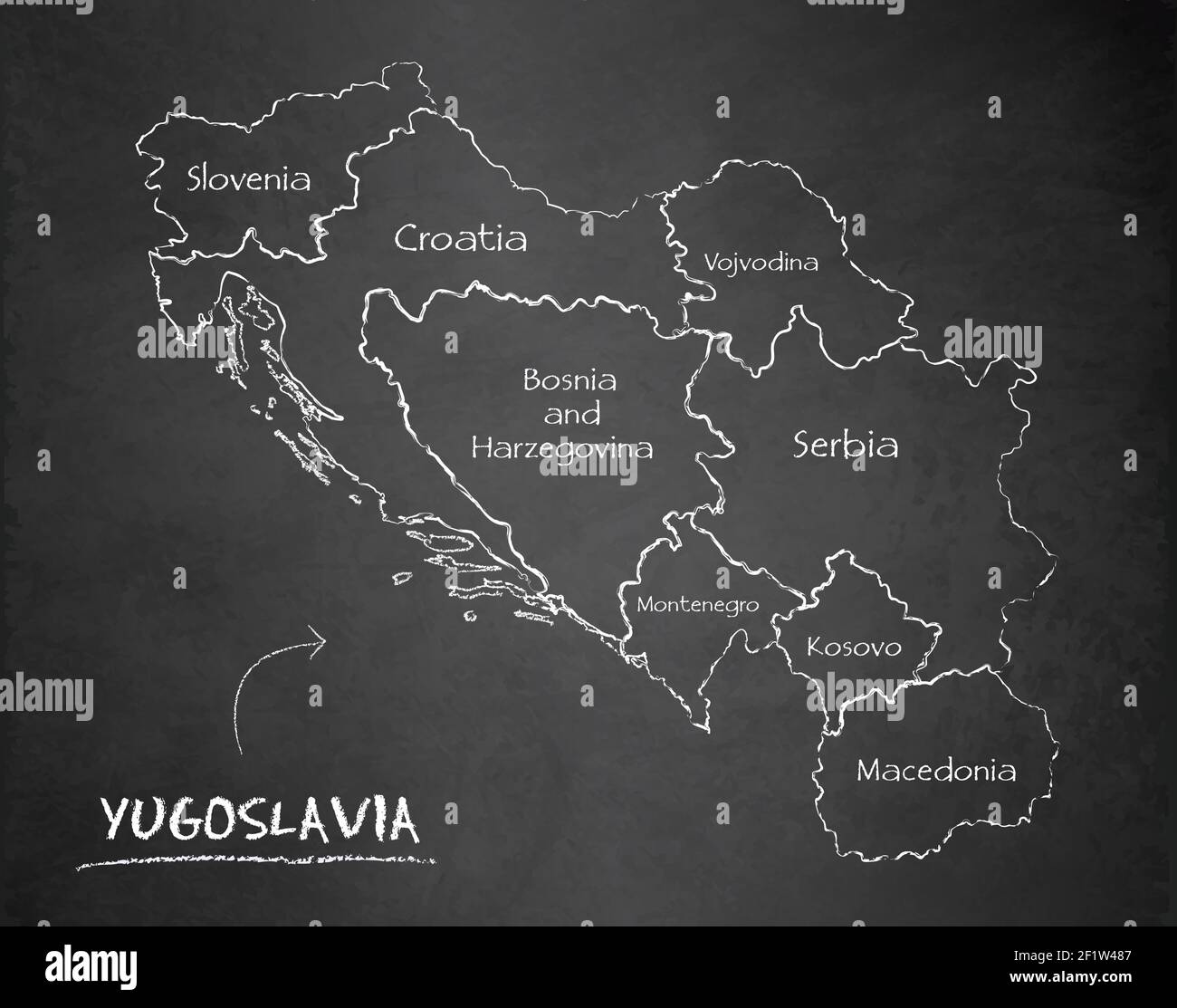 Yugoslavia map administrative division, separates regions and names ...