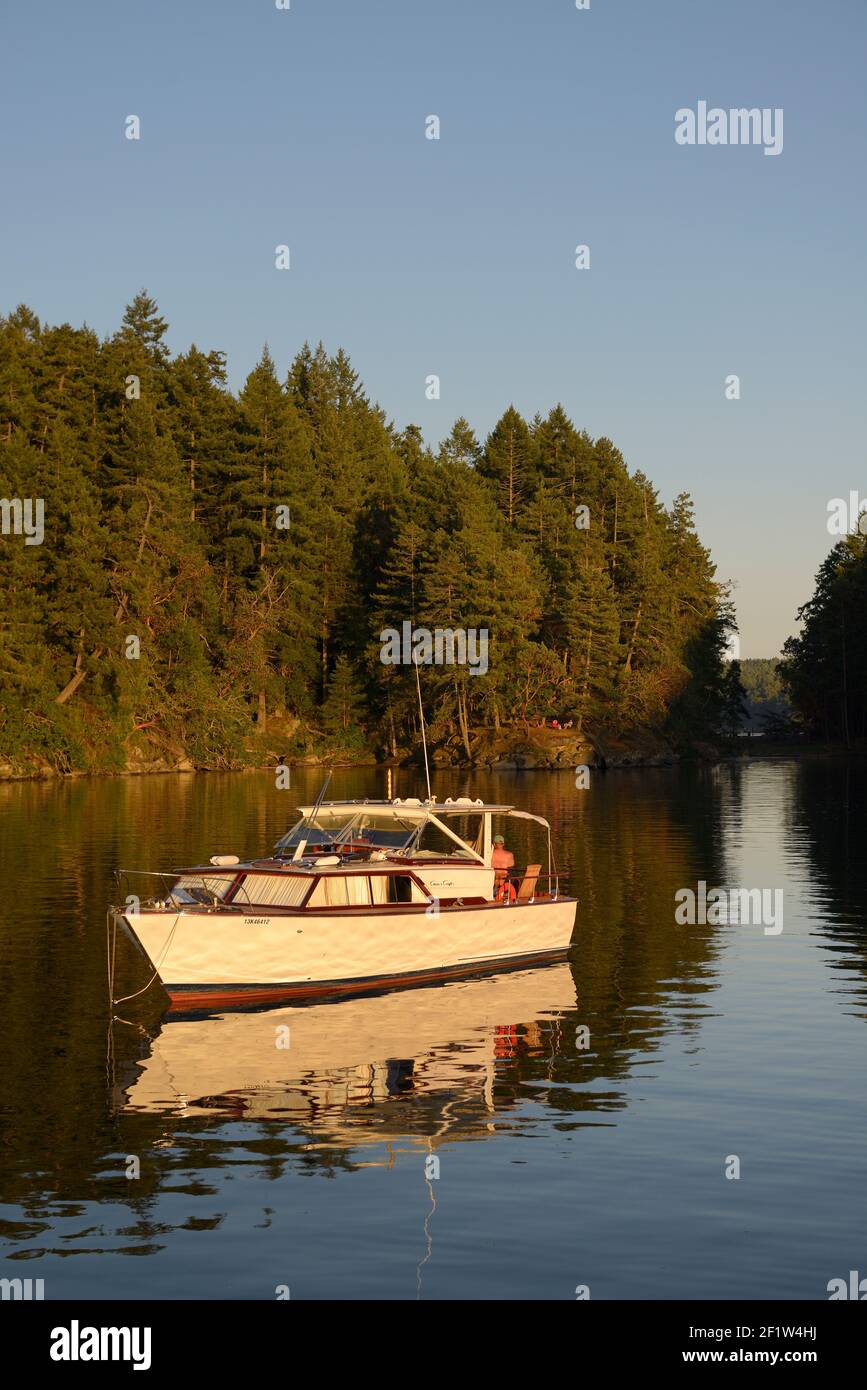 Classic Chris Craft anchored in Pirates Cove, DeCourcy Island, British ...
