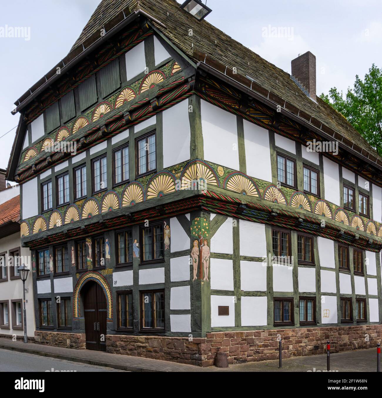 View of the historic landmark Adam and Eva house in Hoexter in Germany ...