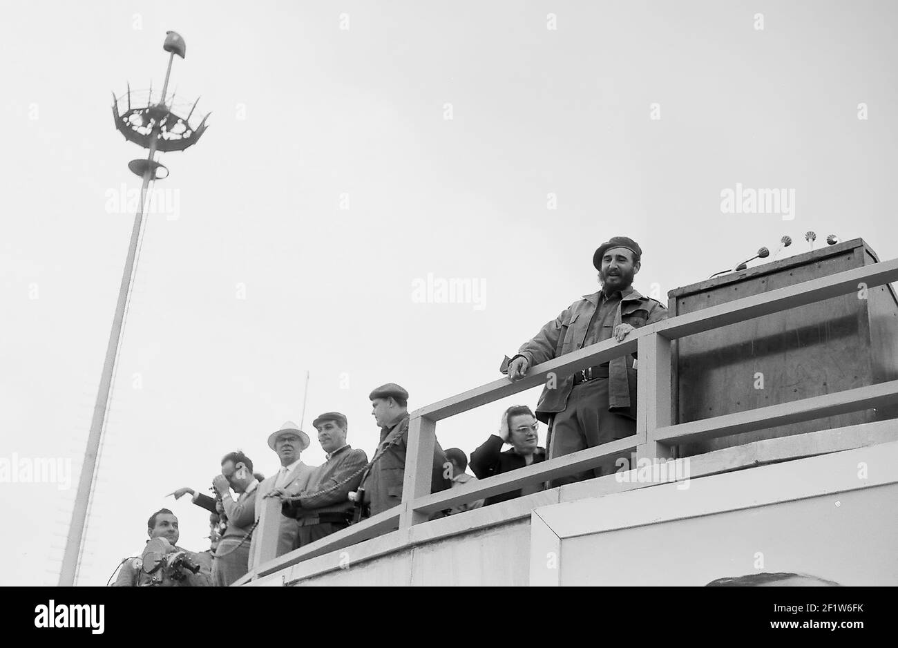 Fidel talking to crowd at military parade, Havana (Cuba : Province ...