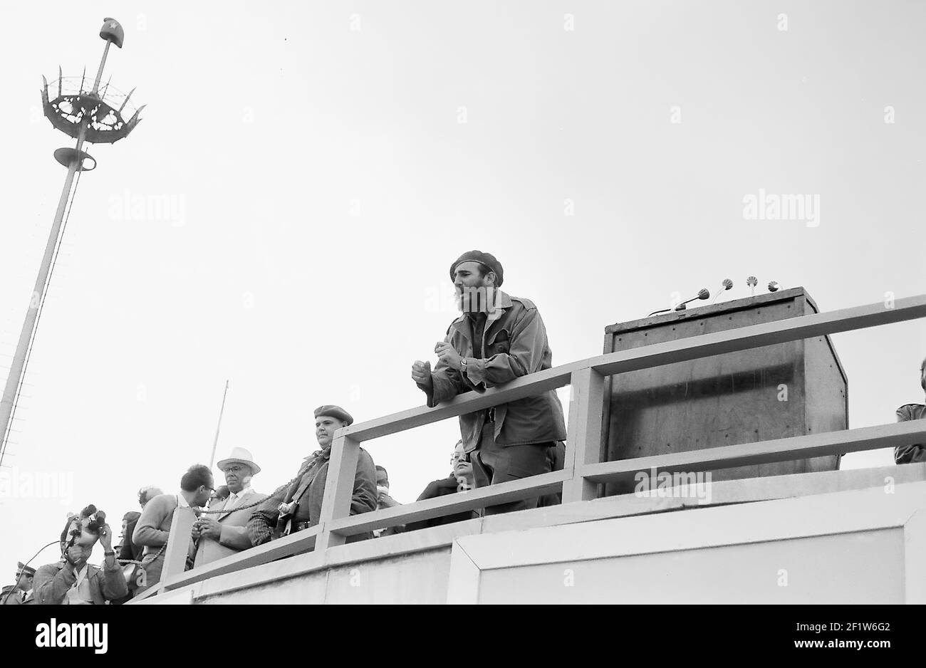 Fidel talking to crowd at military parade, Havana (Cuba : Province ...