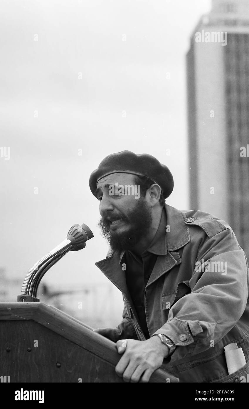 Fidel Castro speaking at military parade, Havana (Cuba : Province ...