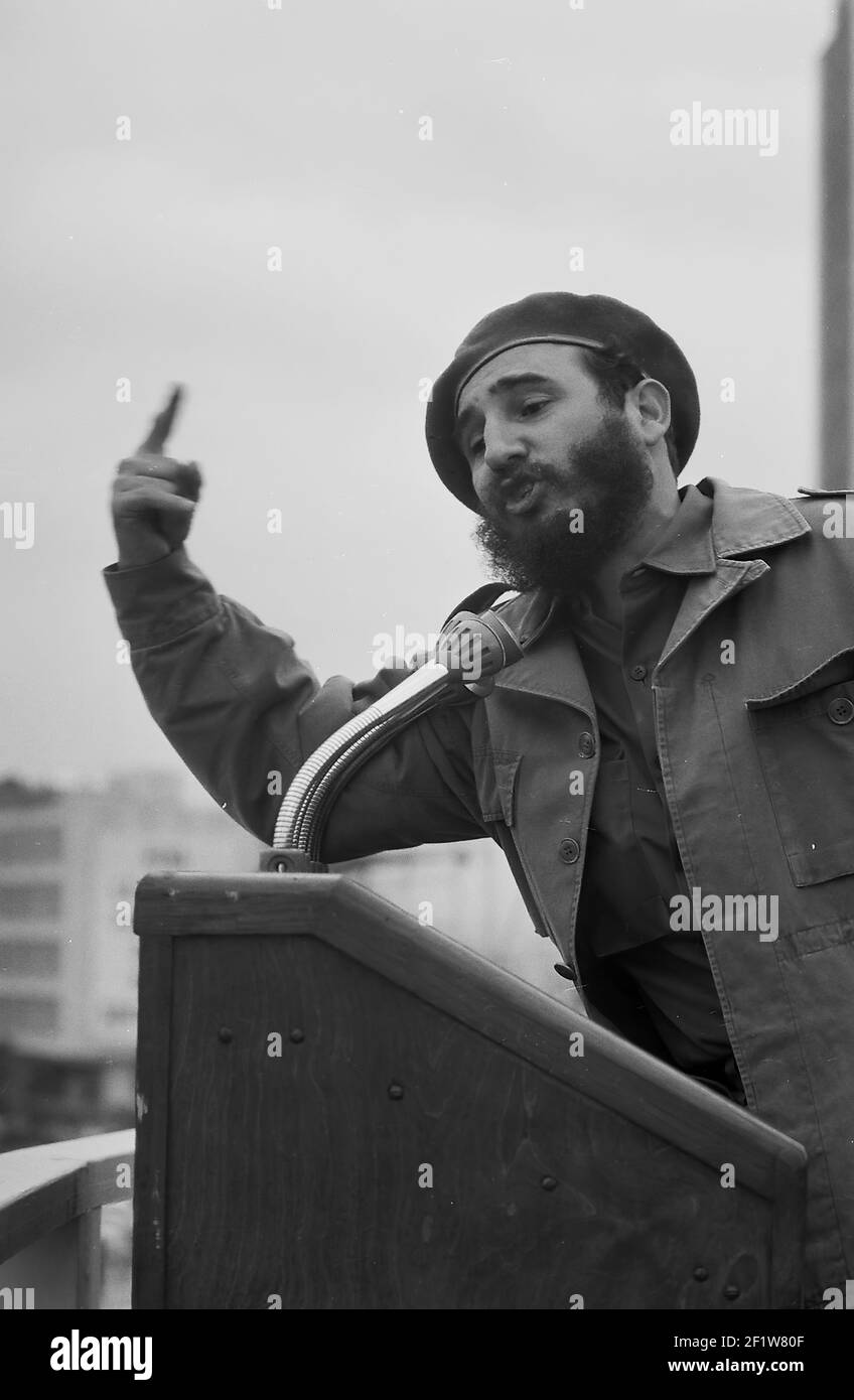 Fidel Castro speaking at military parade, Havana (Cuba : Province ...