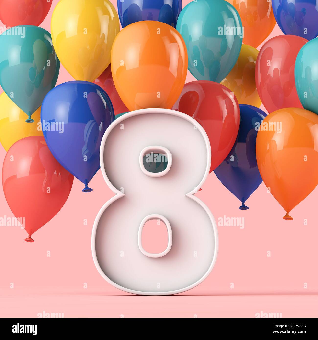 Happy 8th birthday background with colourful balloons. 3D Rendering ...