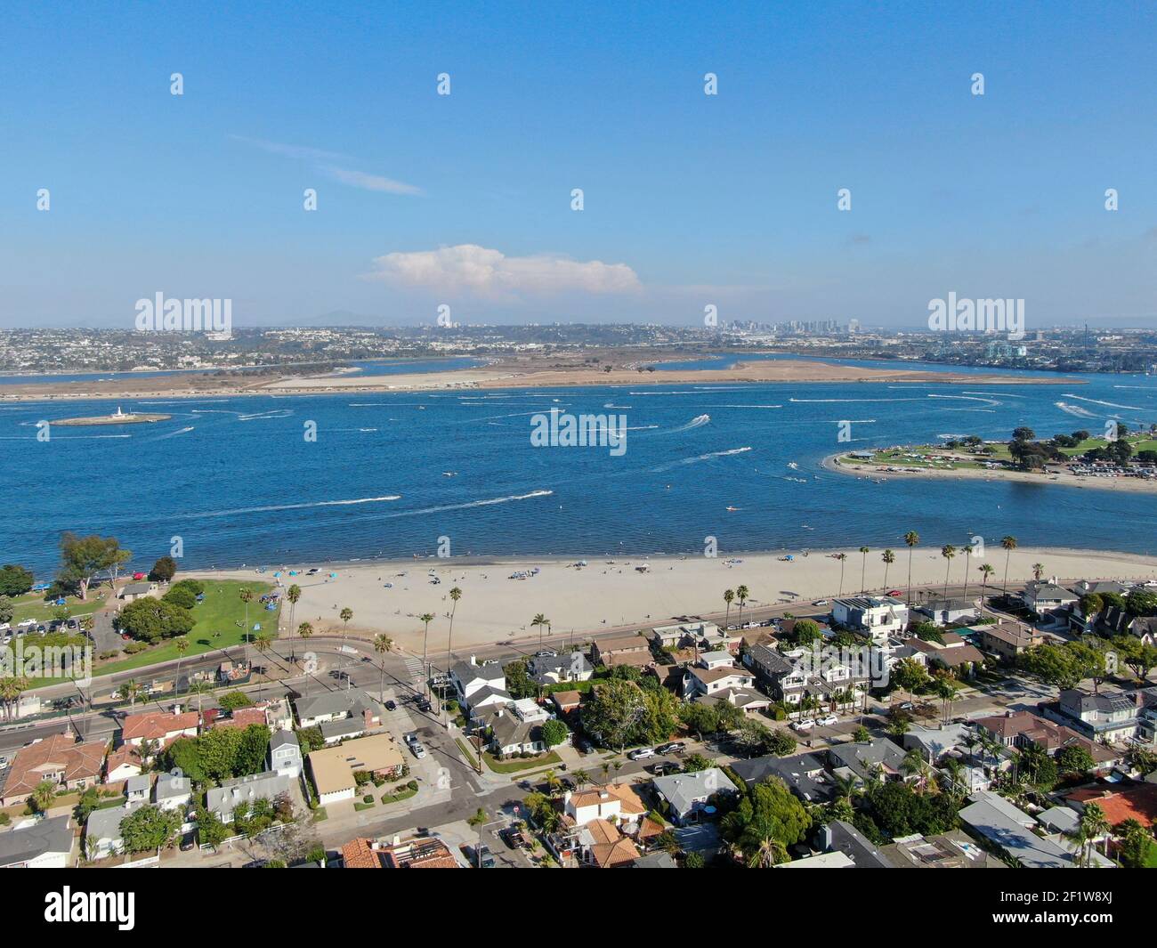 Aerial view of Mission Bay and beaches in San Diego, California. USA ...