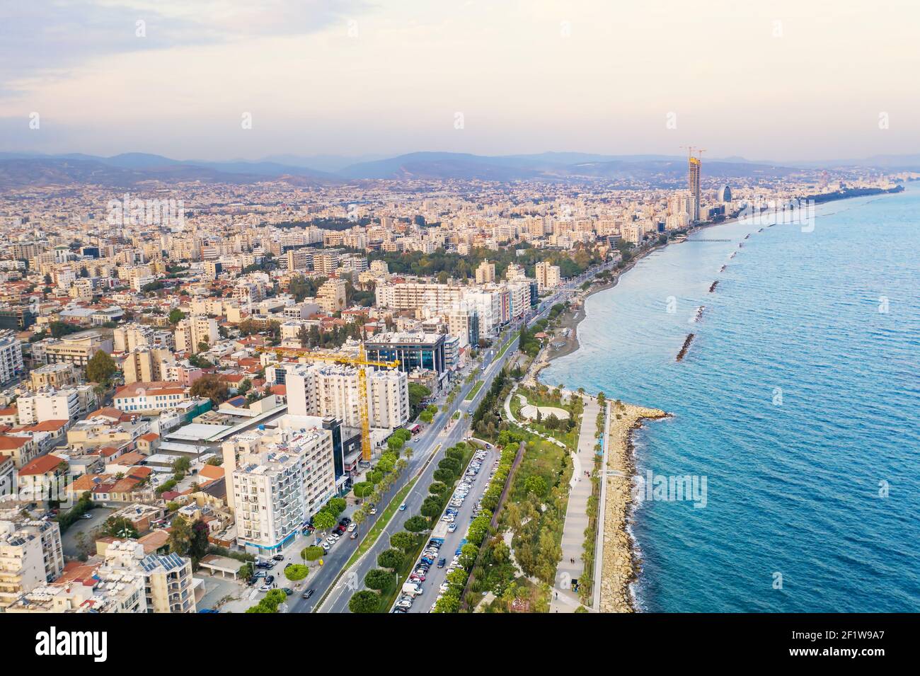 Molos Promenade park, aerial view. Limassol city coastline,Cyprus Stock ...