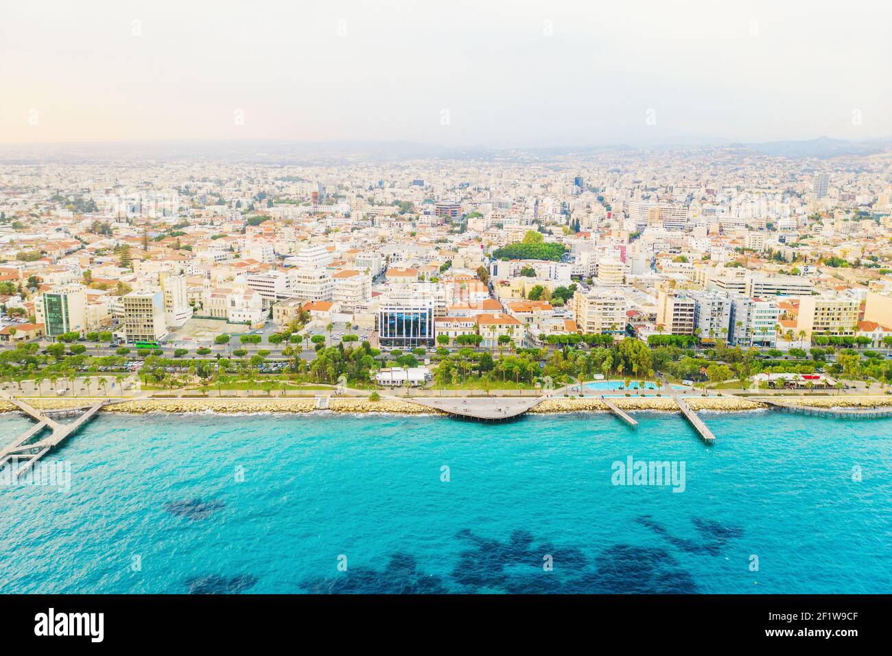 Limassol city coastline aerial panorama, blue mediterranean sea and ...