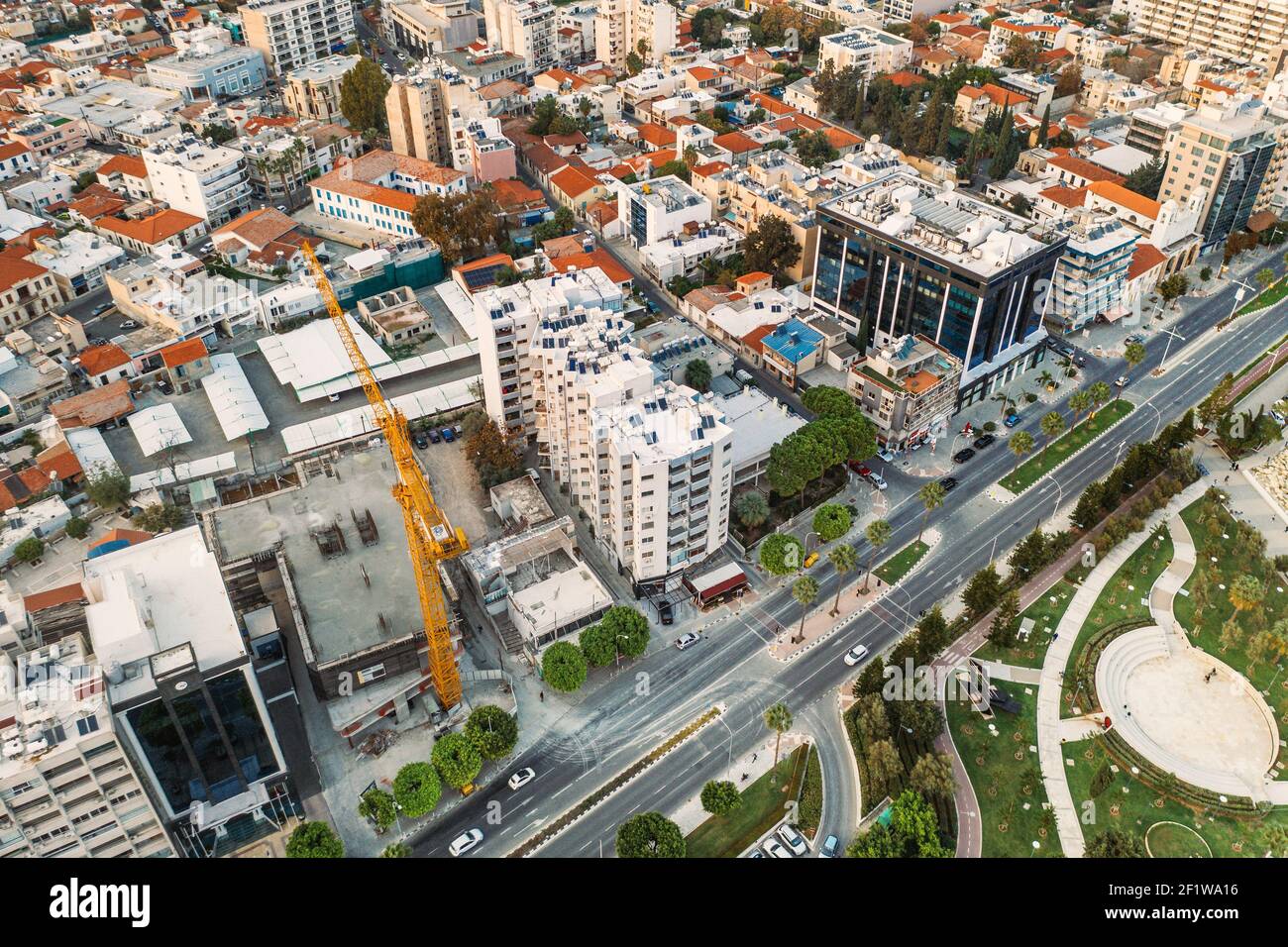 Limassol buildings on promenade aerial top view, Cyprus, modern ...