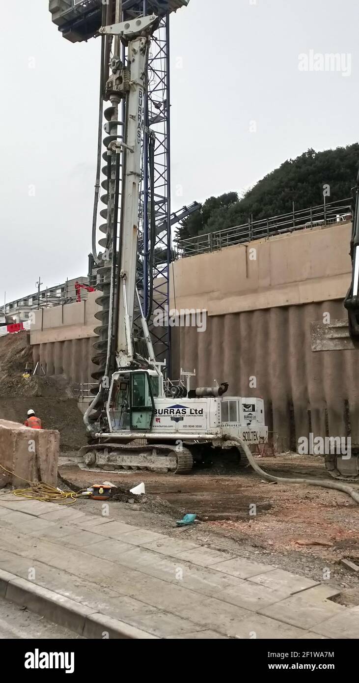 A Soil Tek excavator drilling mast at a building site, The Terrace ...
