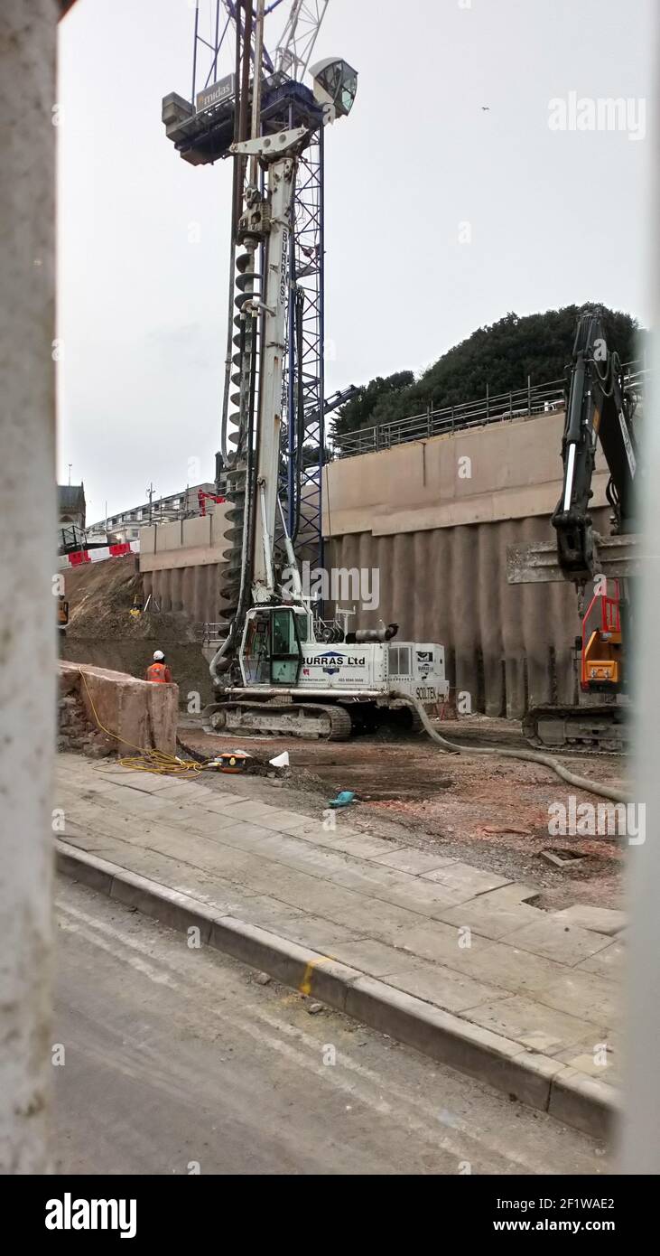 A Soil Tek excavator drilling mast at a building site, The Terrace ...