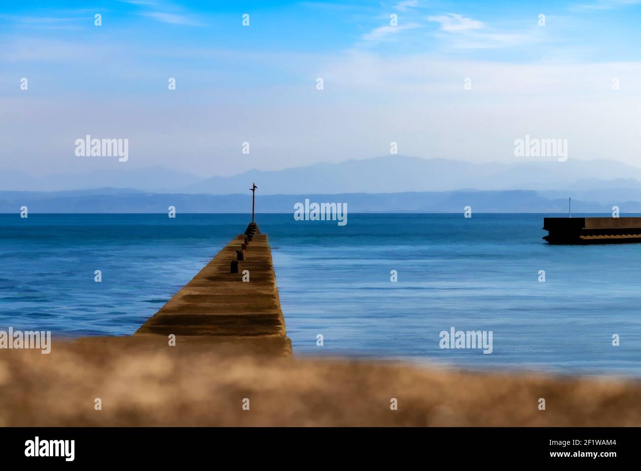 Concrete breakwaters and marinas, of a harbor in Ibusuki city, Japan ...