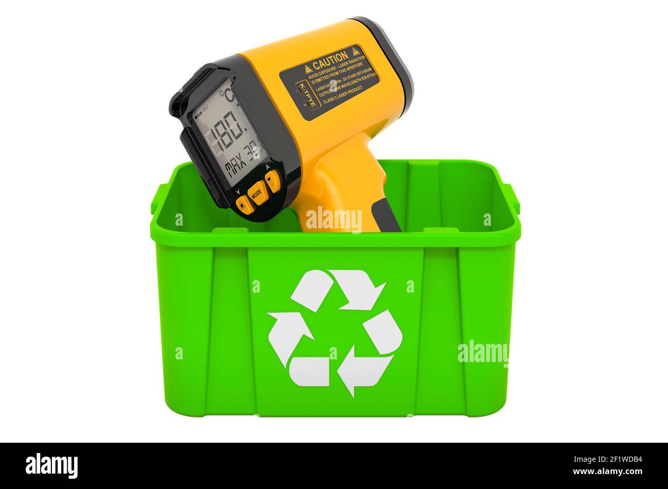 Recycling trashcan with infrared thermometer, 3D rendering isolated on ...