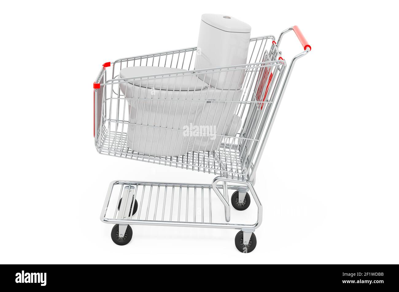 Shopping cart with toilet bowl, 3D rendering isolated on white ...