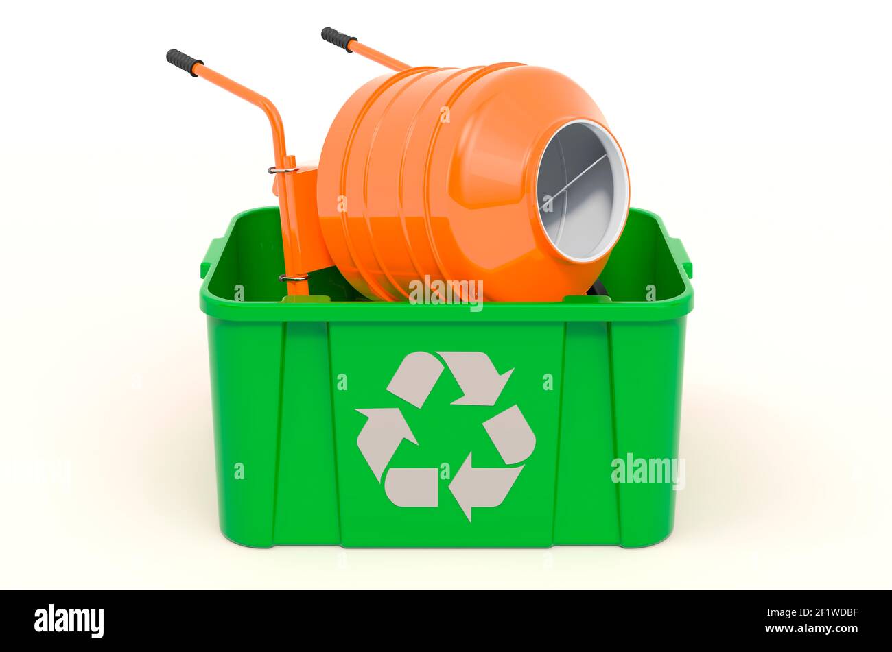 Recycling trashcan with concrete mixer, 3D rendering isolated on white ...