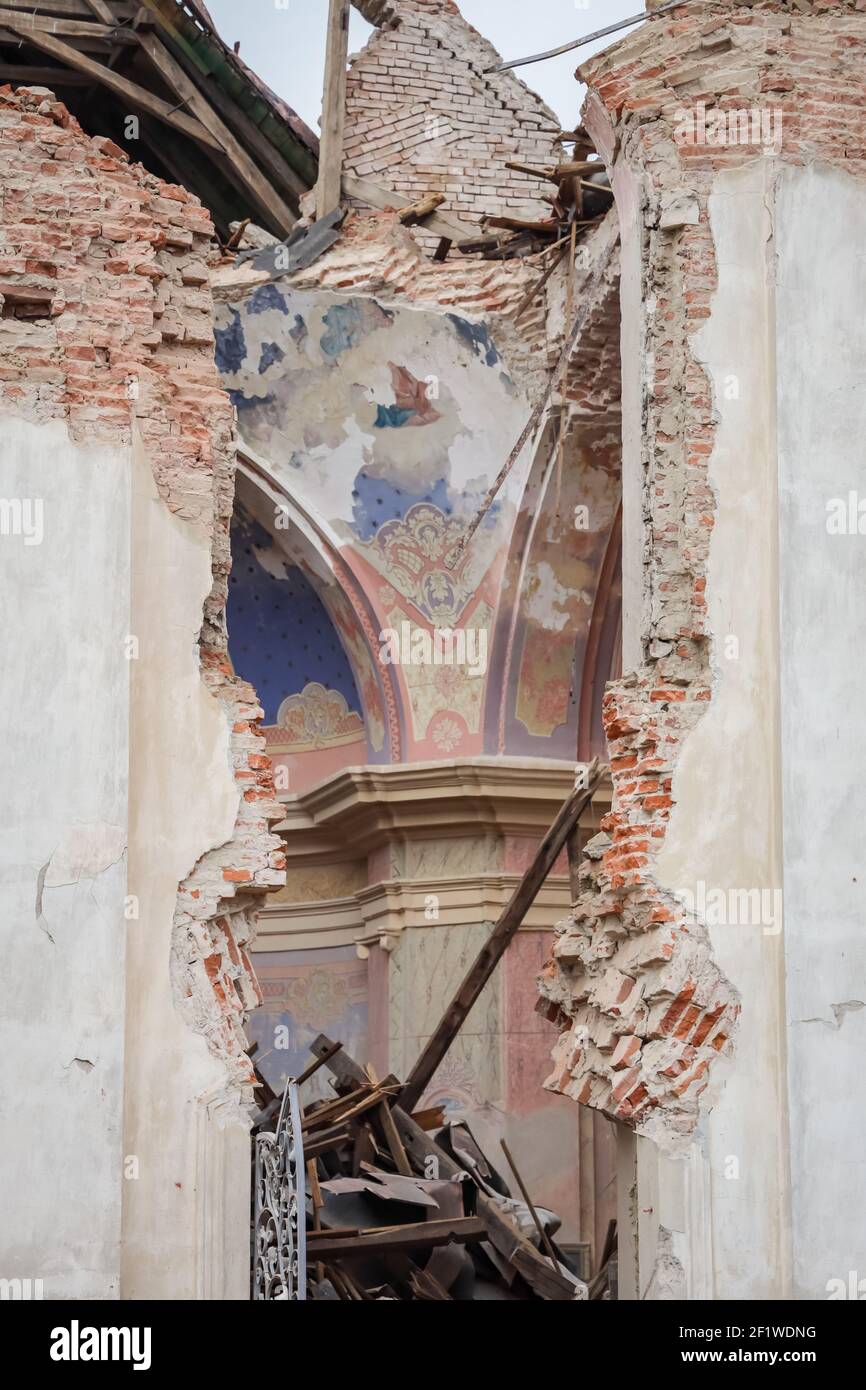 Consequences of yesterday's earthquake in the village of Zazina. A ...