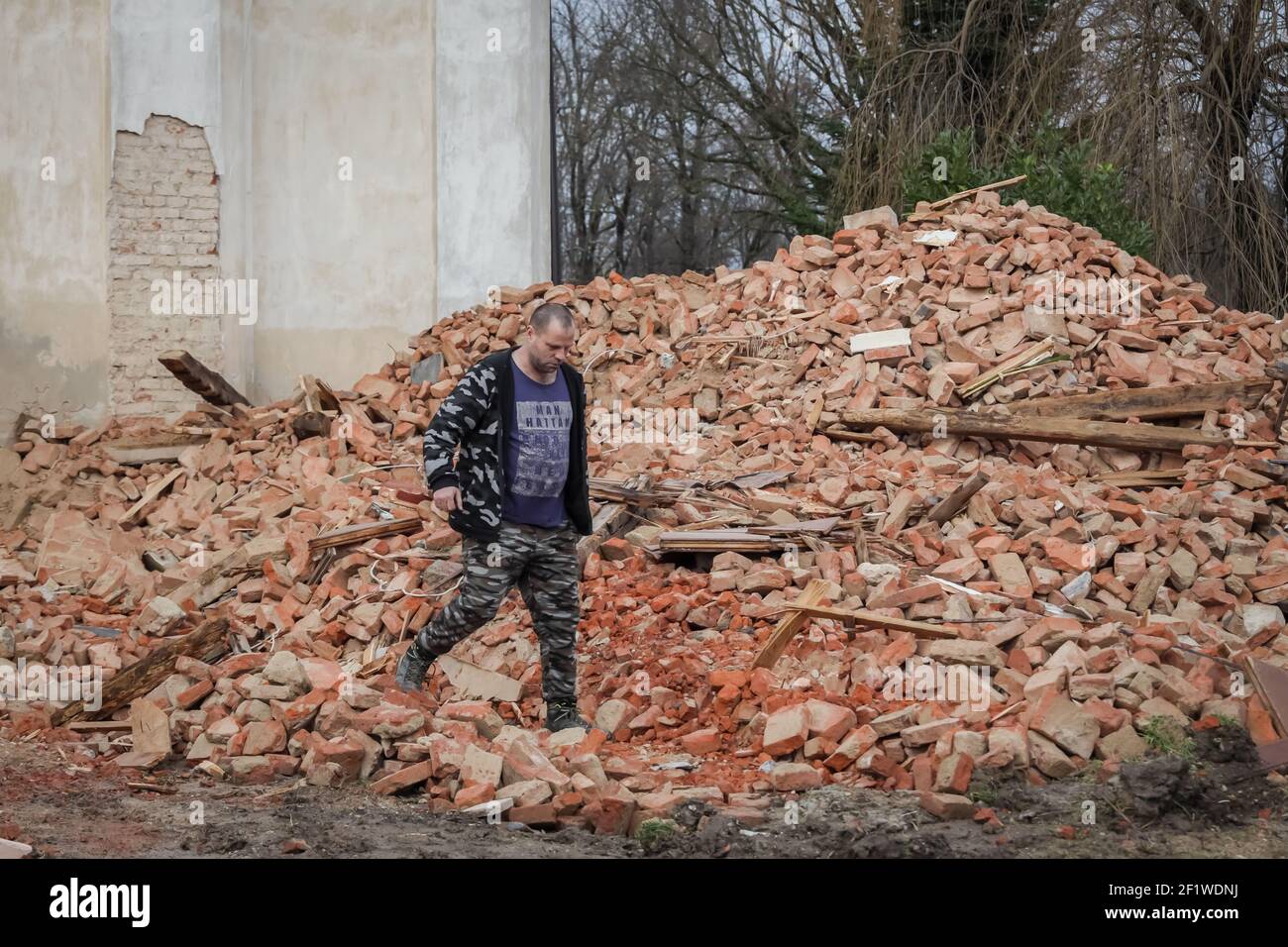 Consequences of yesterday's earthquake in the village of Zazina. A ...