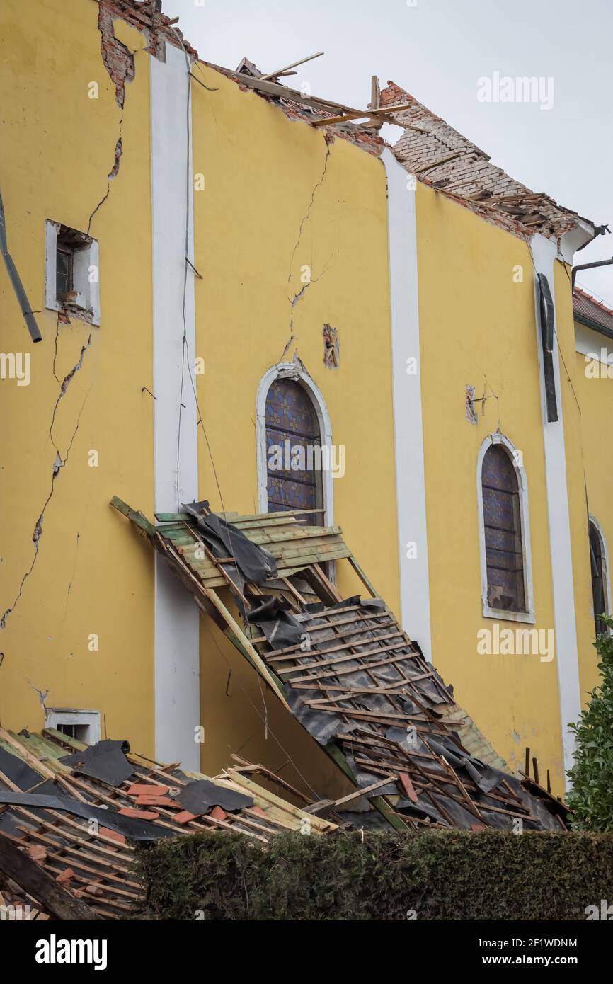 Consequences of yesterday's earthquake in the village of Zazina. A ...