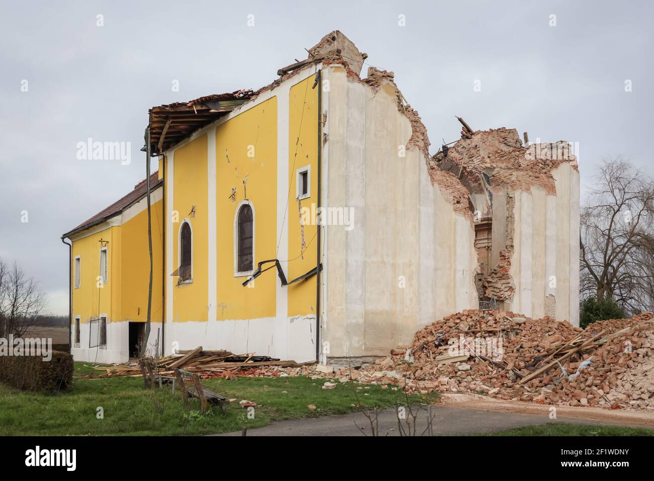 Consequences of yesterday's earthquake in the village of Zazina. A ...