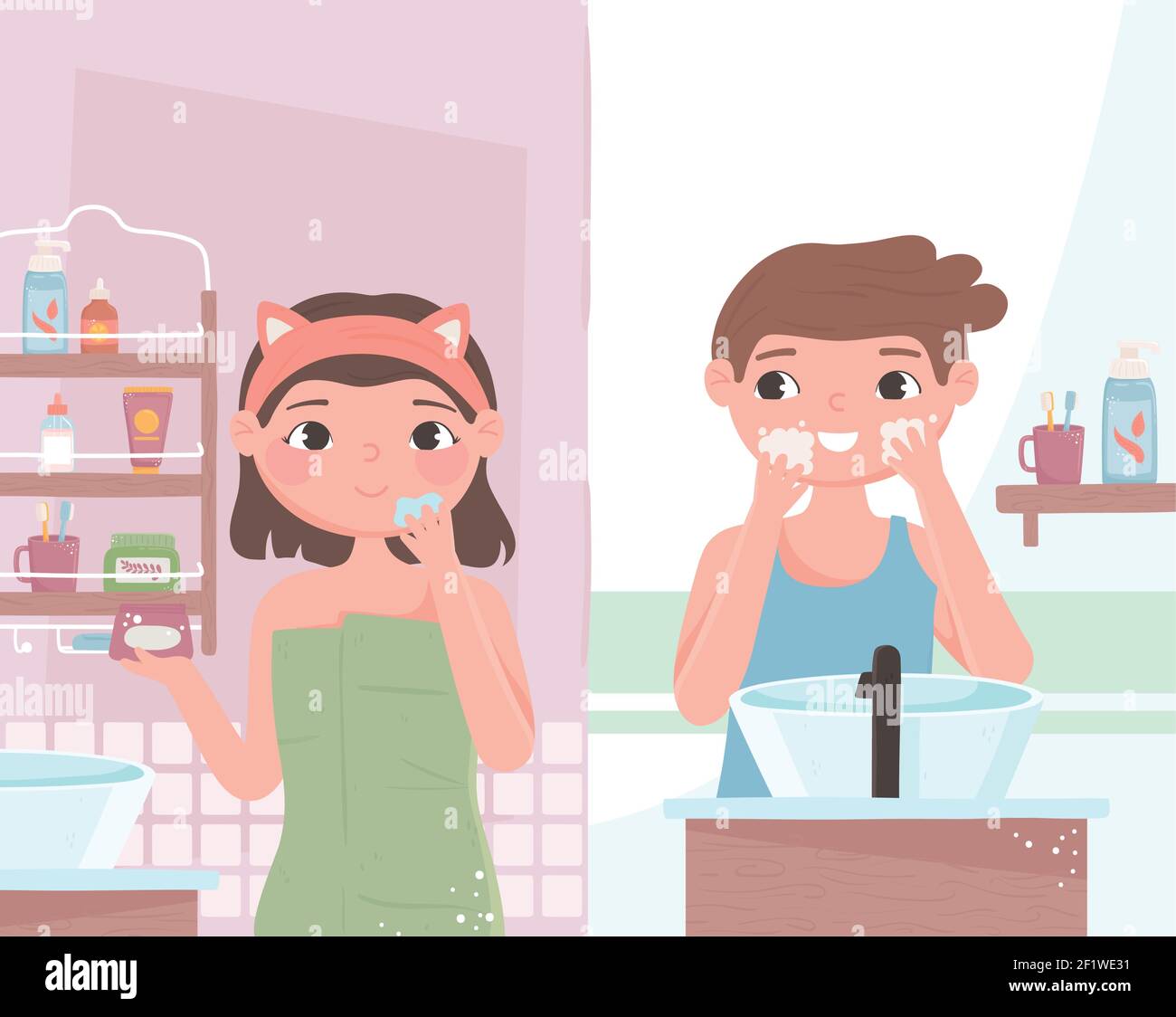 couple self care routine cartoon Stock Vector Image & Art - Alamy