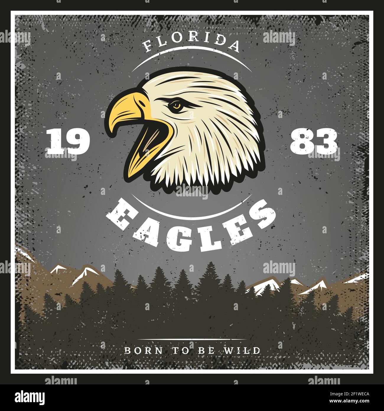 Vintage wild animal poster with eagle head and inscription on forest ...