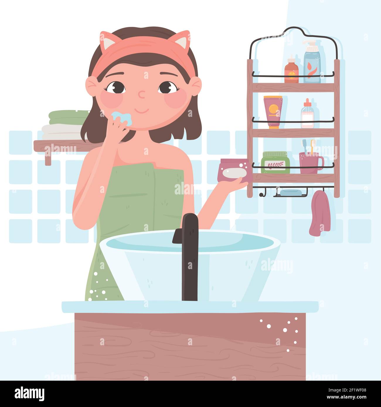girl skincare routine in bathroom Stock Vector Image & Art - Alamy