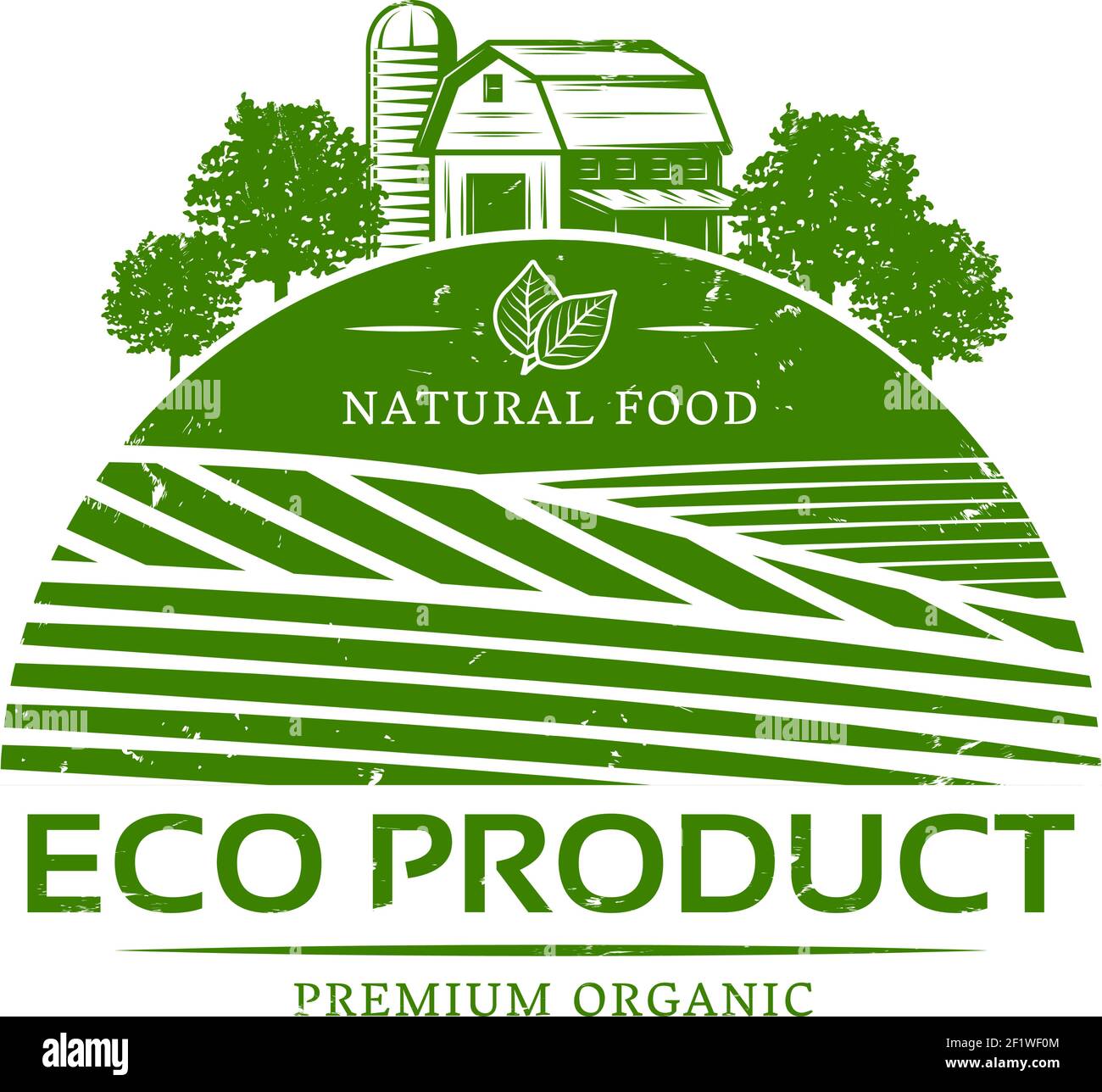 Vintage natural agricultural green label template with farming house ...