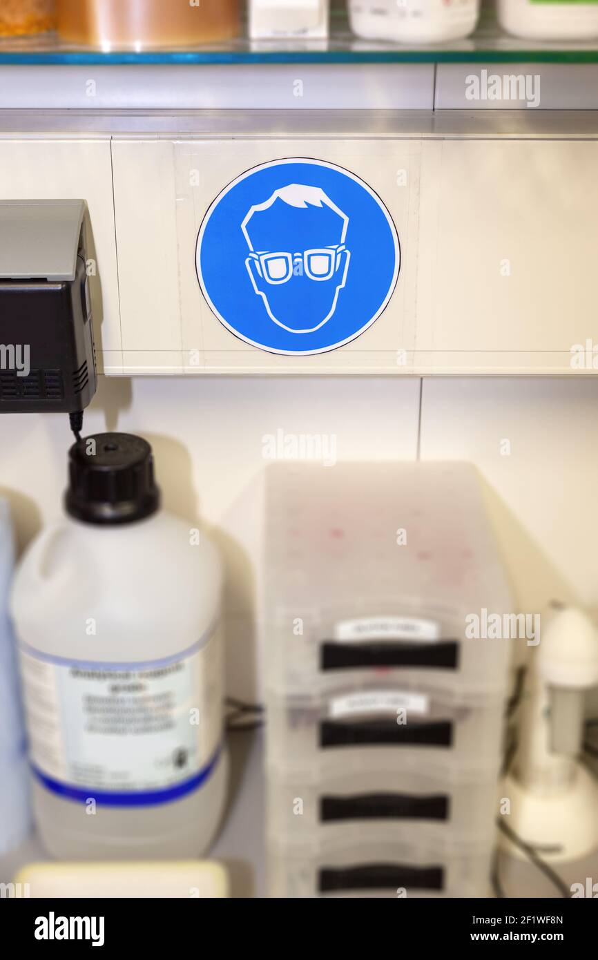 Laboratory safety glasses sign Stock Photo - Alamy