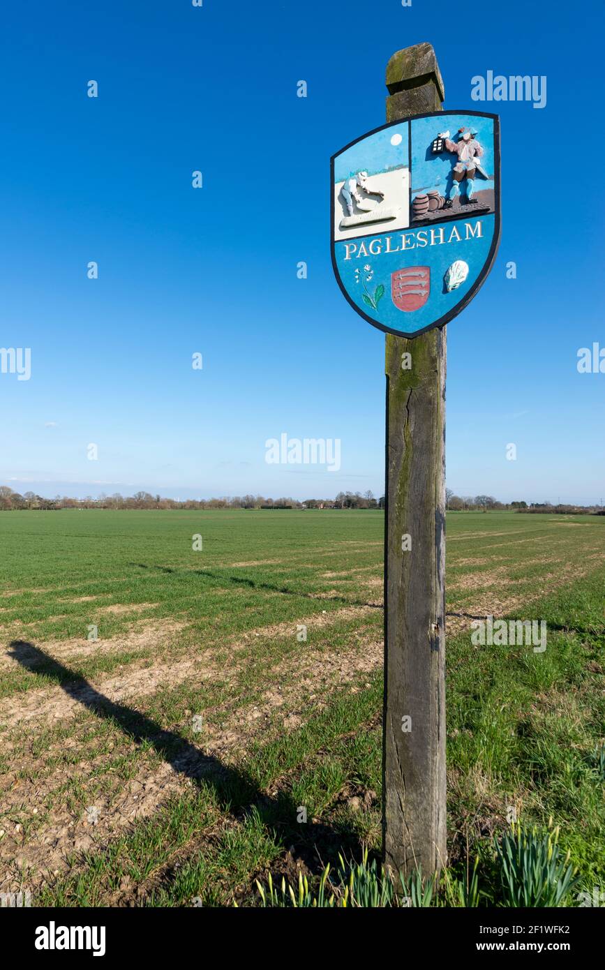 Paglesham village sign, with painted relief pictures depicting those ...