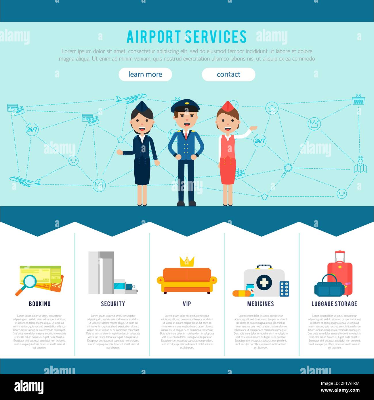Main airport page template for website with services and advantages of ...