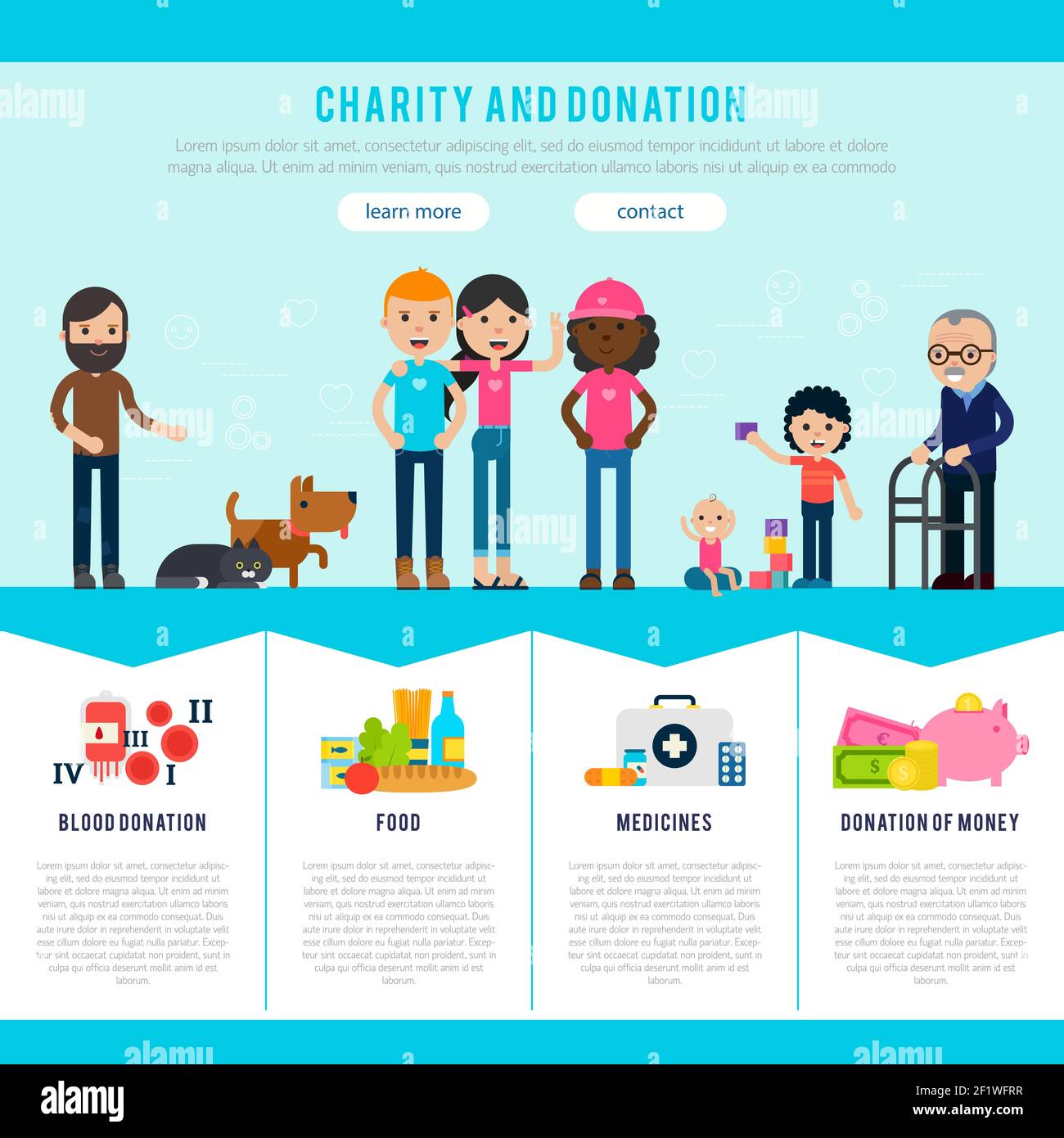 Landing page template for website of charity foundation with different ...
