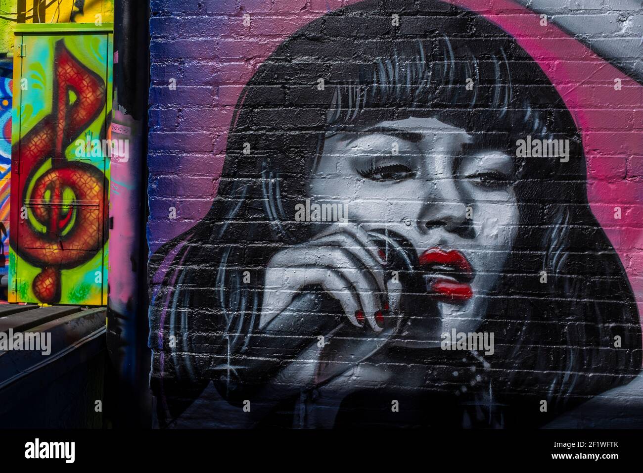 public art by various artists on the back wall of "El Rey Theater" in ...