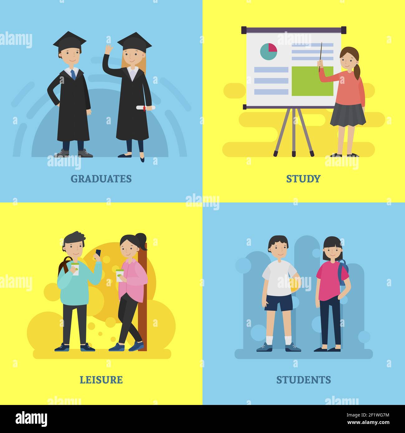 People in university square composition with active studying and ...