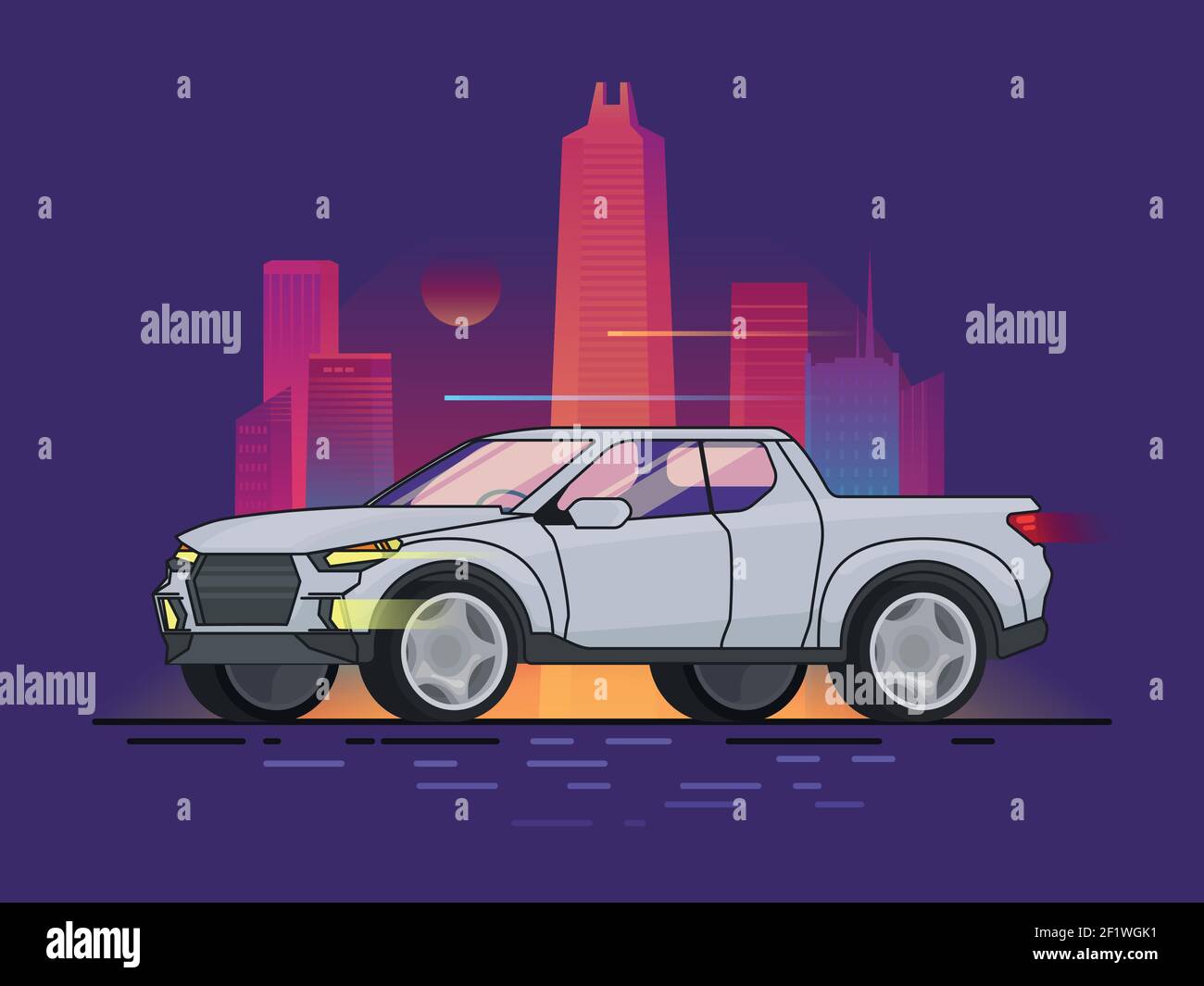 Modern pickup truck motion design concept with bright glowing night ...