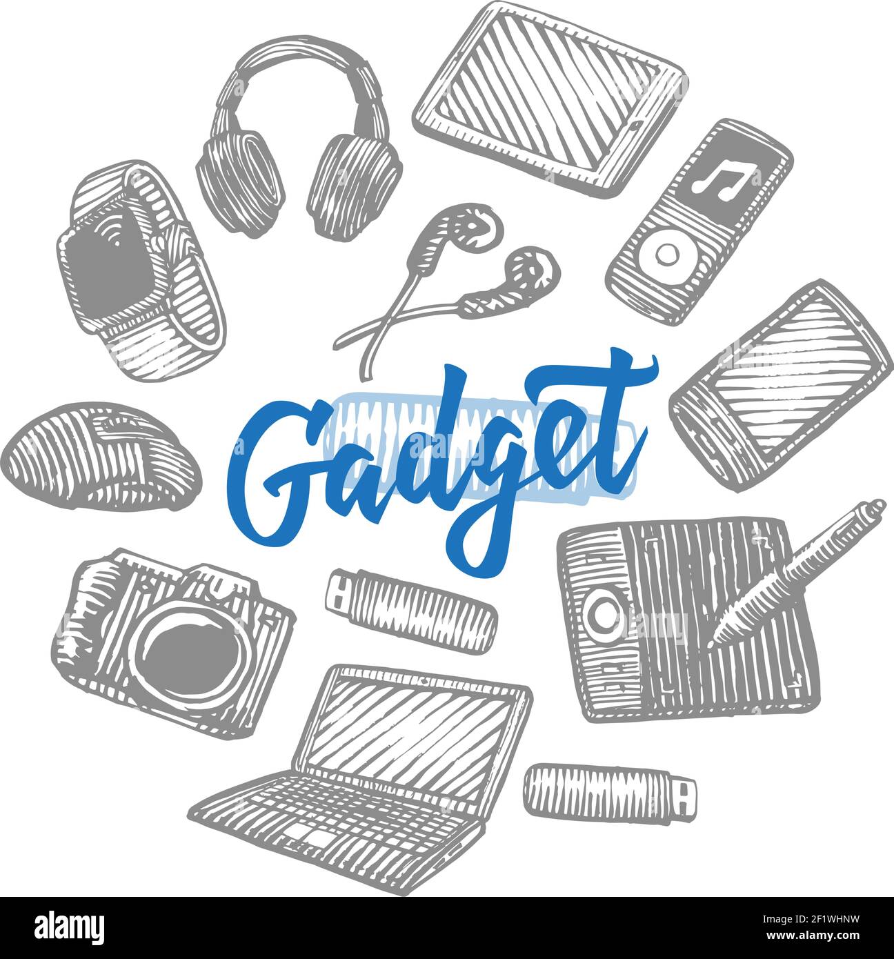 Electronic gadgets collection with modern portable devices and ...