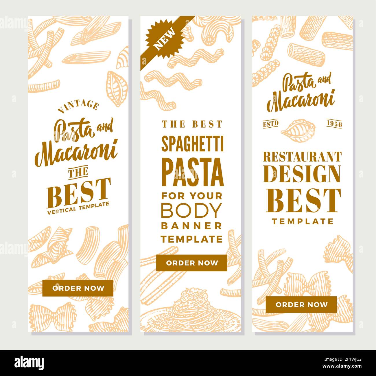 Vintage italian pasta vertical banners with macaroni and spaghetti in ...