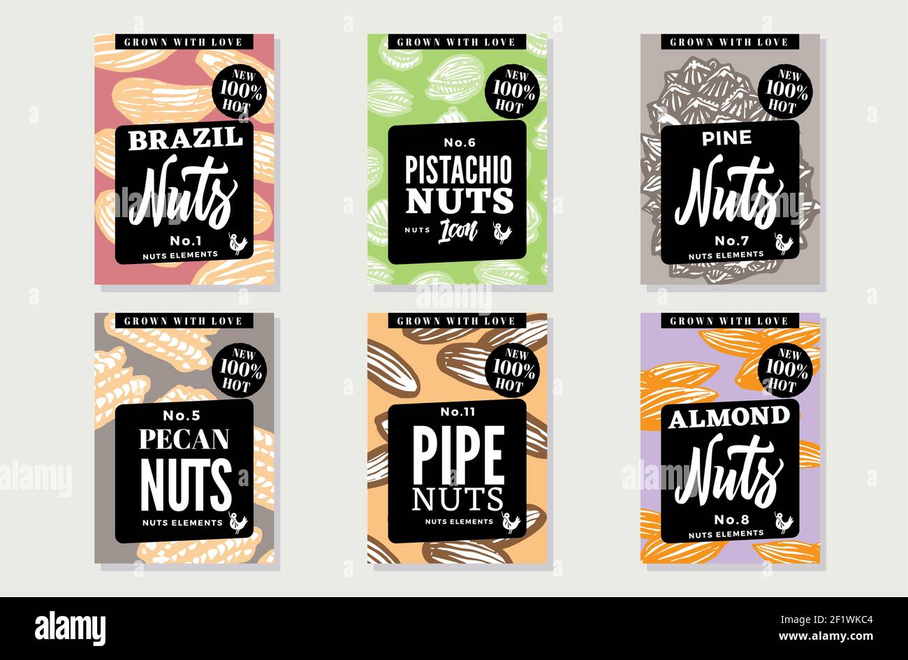 Sketch natural healthy food posters with nuts of different types and ...