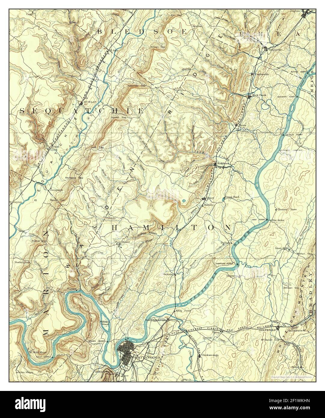 Chattanooga, Tennessee, map 1893, 1:125000, United States of America by ...