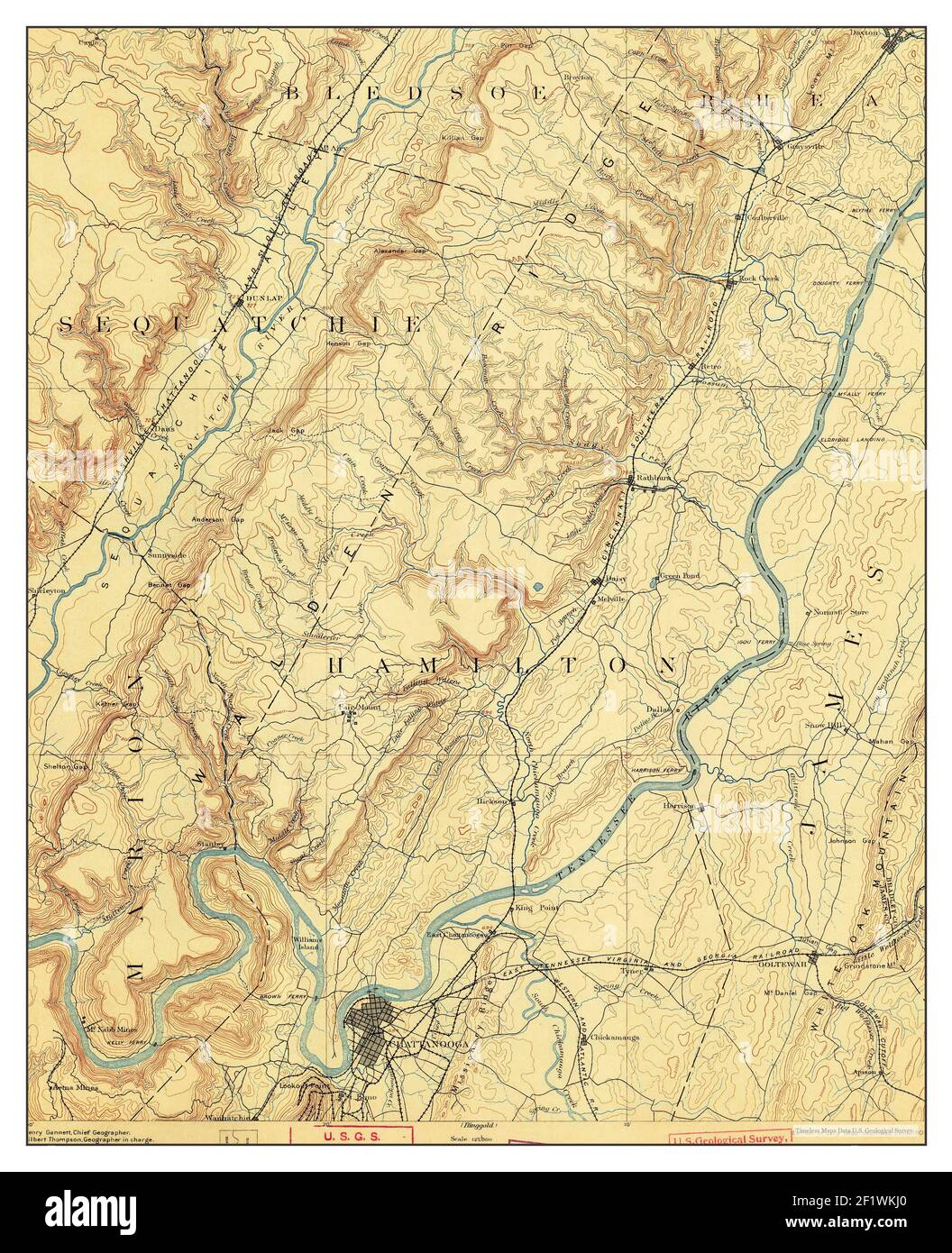 Chattanooga, Tennessee, map 1893, 1:125000, United States of America by ...