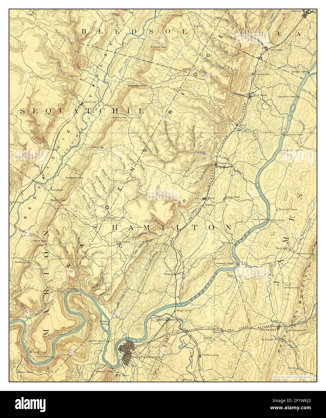 Chattanooga, Tennessee, map 1888, 1:125000, United States of America by ...