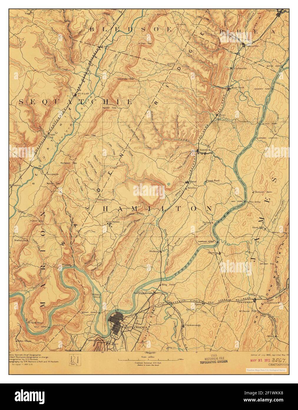 Chattanooga, Tennessee, map 1893, 1:125000, United States of America by ...