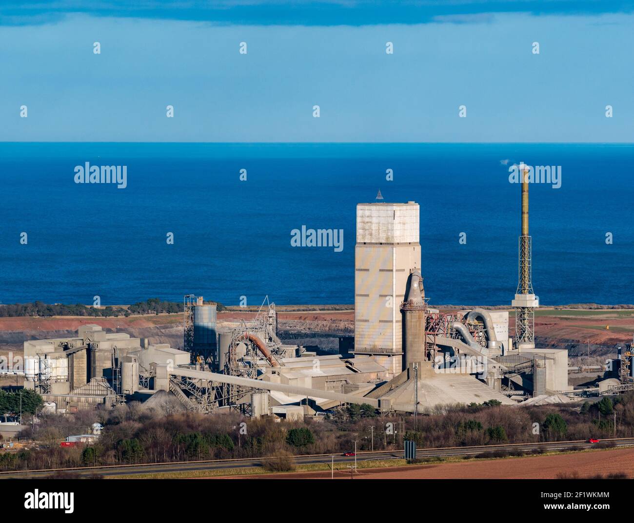 Industrial complex and towers, Dunbar cement works, East Lothian ...