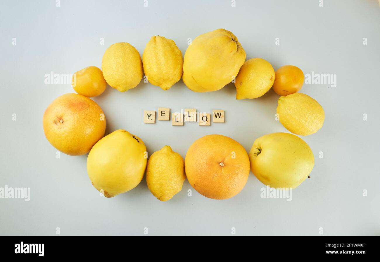 fresh yellow fruits on white background Stock Photo - Alamy
