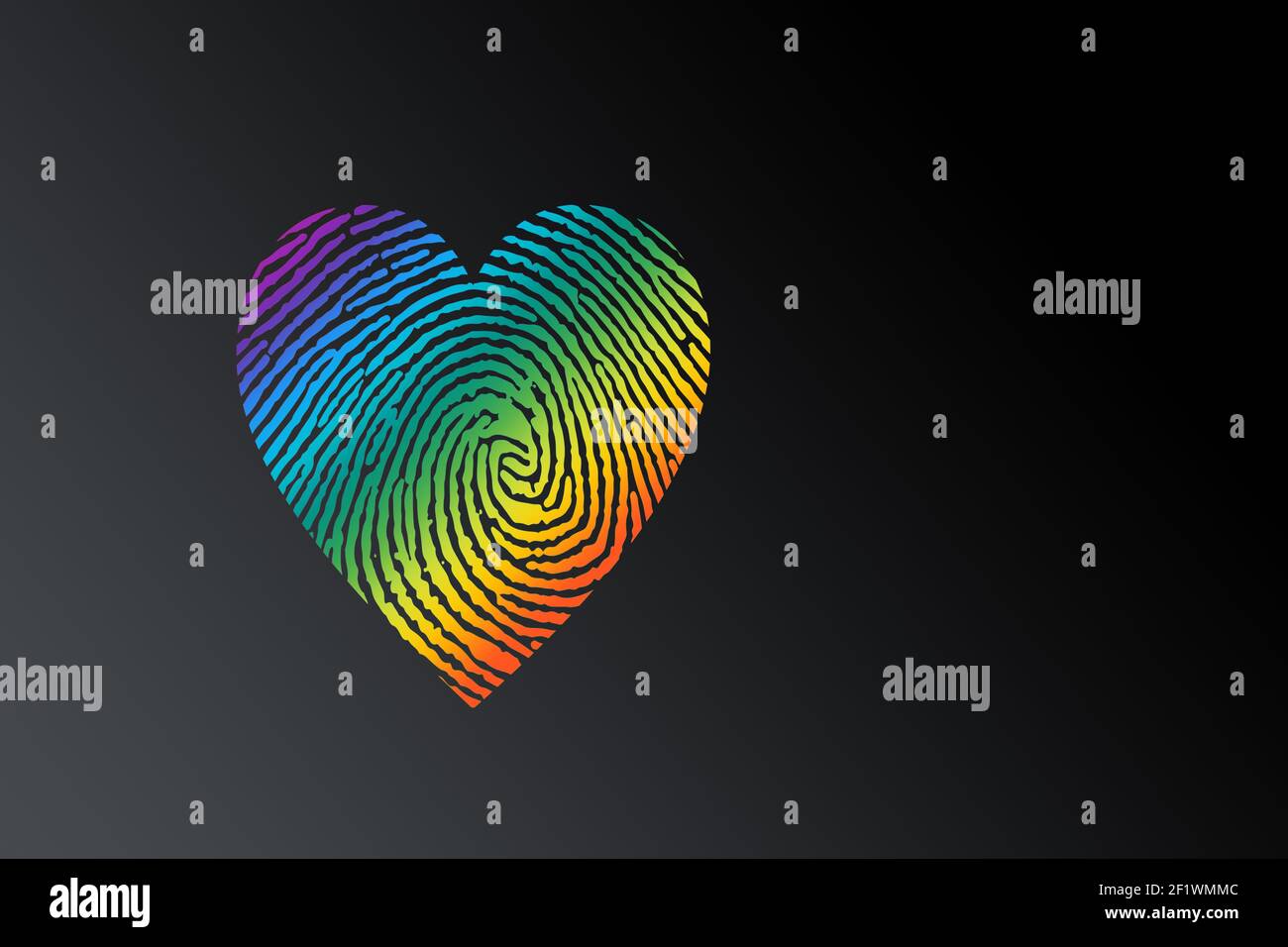An illustration of a colorful heart imprint isolated on a black ...