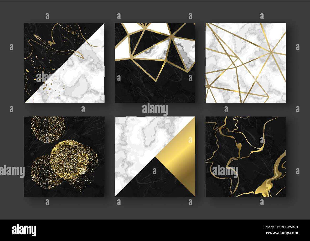 Luxury black marble texture card set. Vintage art deco gold frame on ...