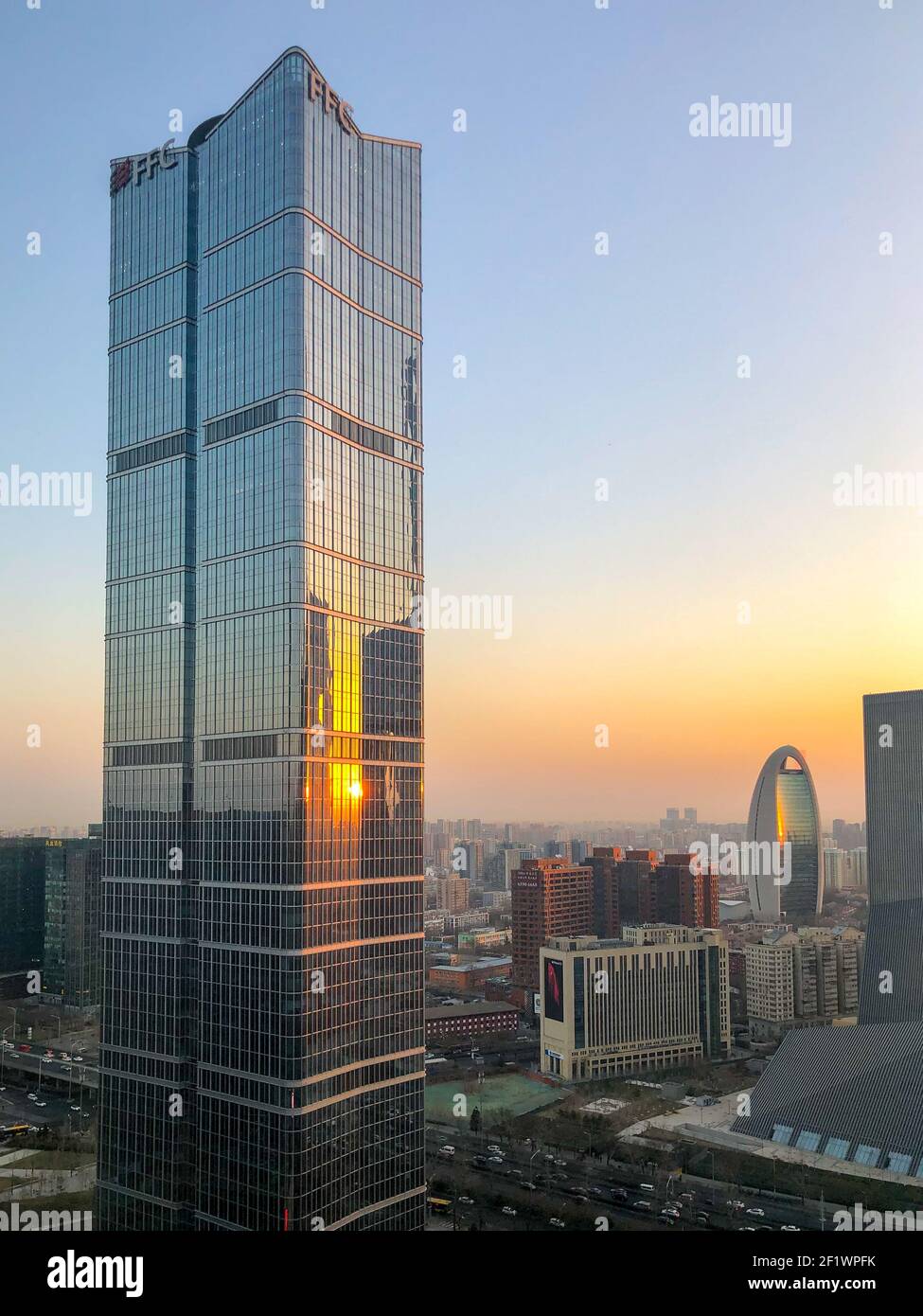 Towers in Central Business District of Beijing during sunrise Stock ...