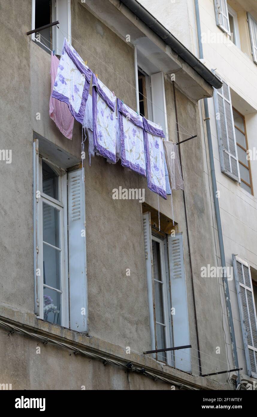 Laundry in Window, Aix-en-Provence, France Stock Photo - Alamy