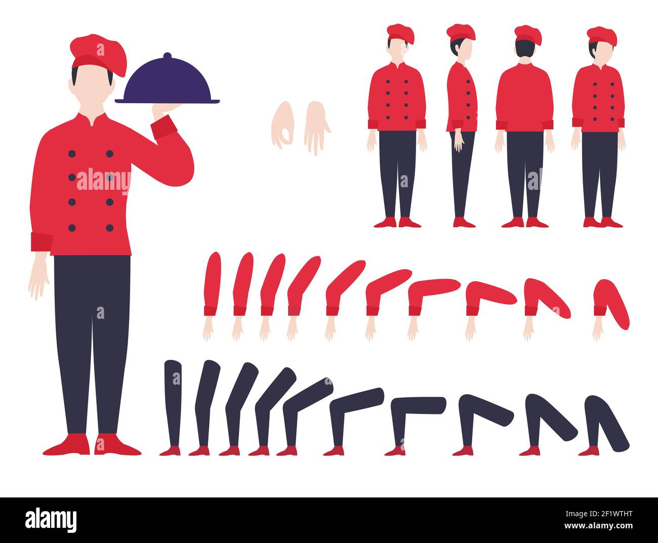 Italian chef animation set with man and body parts in different ...