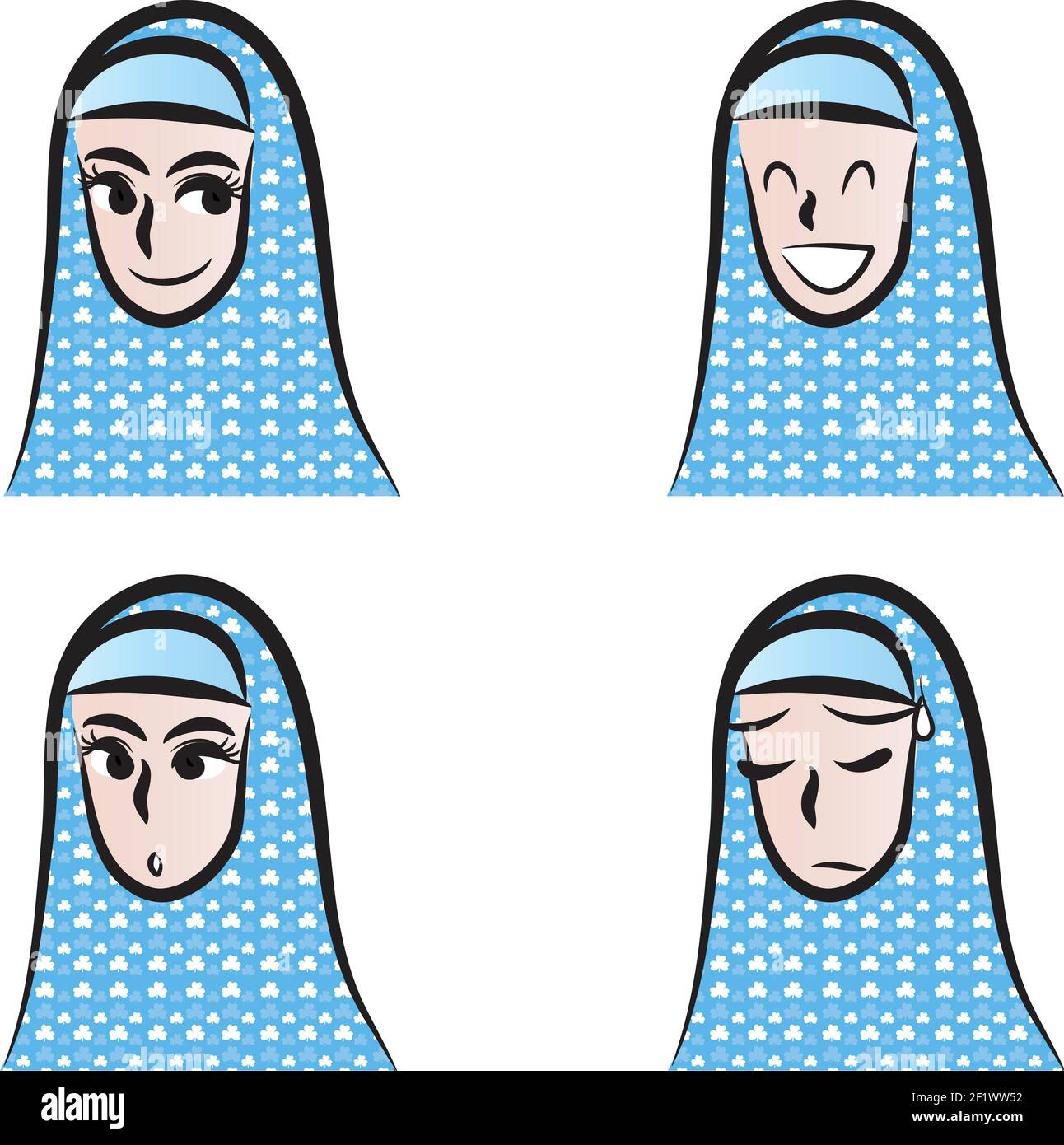 Cartoon gir in scalf emoji set Stock Photo - Alamy