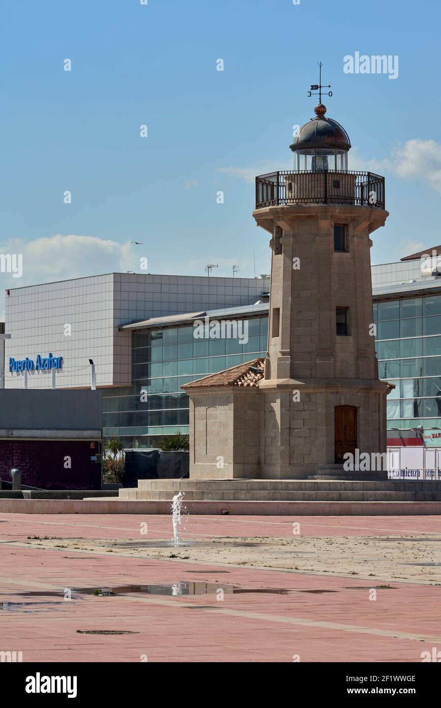Old lighthouse in port of El Grao, promenade of the Castellon city ...