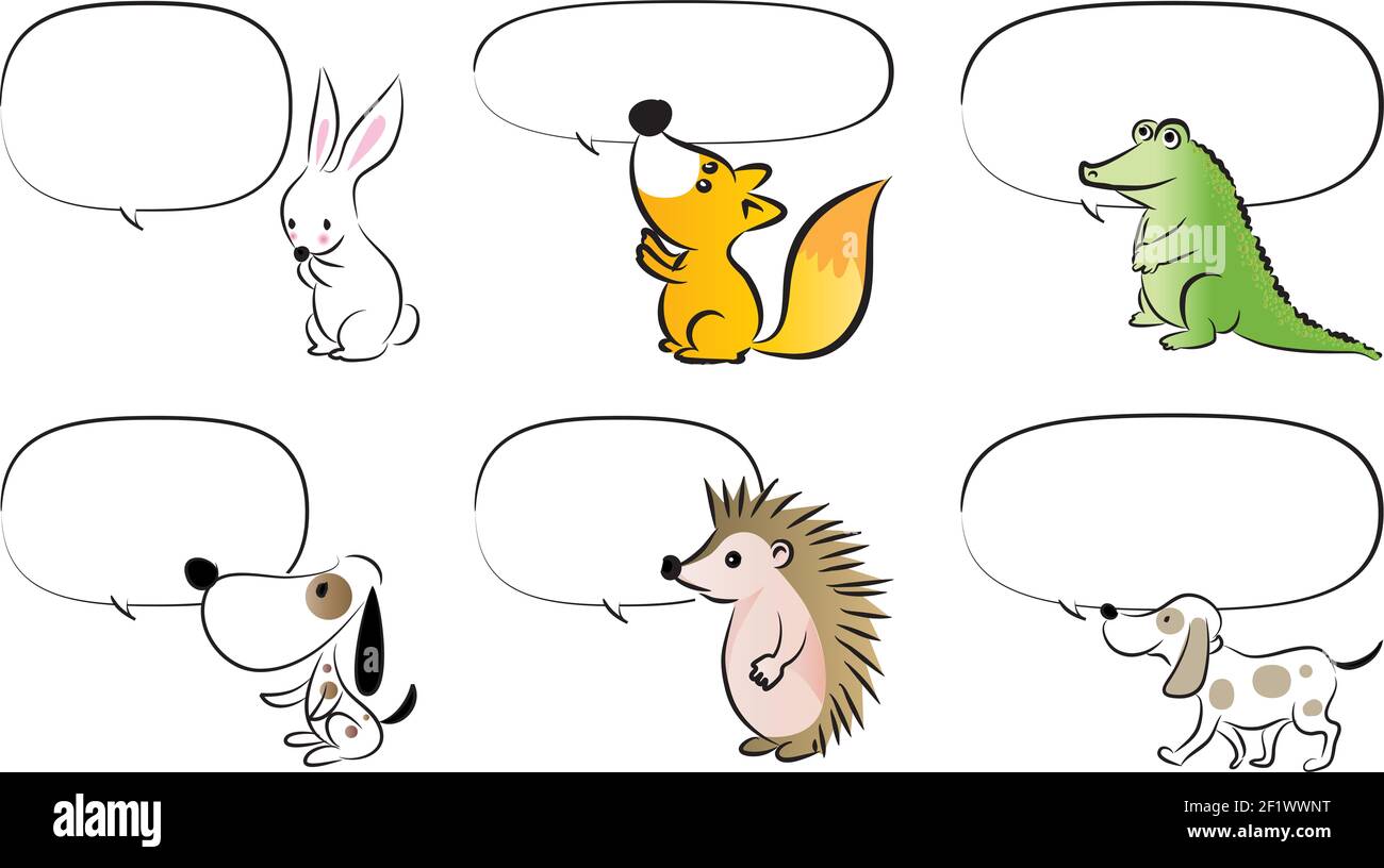 cartoon animals with speech bubble set Stock Photo - Alamy